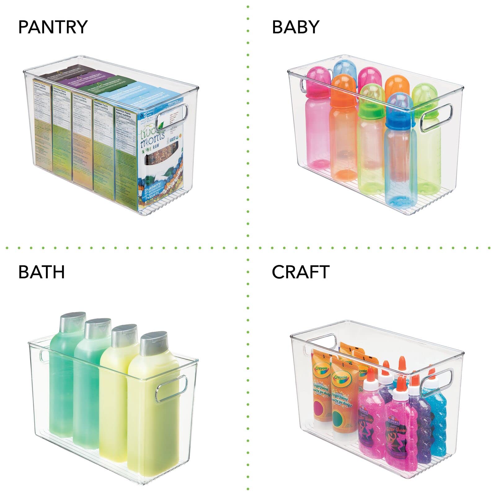 mDesign Plastic Storage Organizer Bin for Household Organization in Cabinets, Closets, or inside any Cubby Storage Organizer, Holds Craft Supplies, Linens, or Toys, Ligne Collection, 2 Pack, Clear