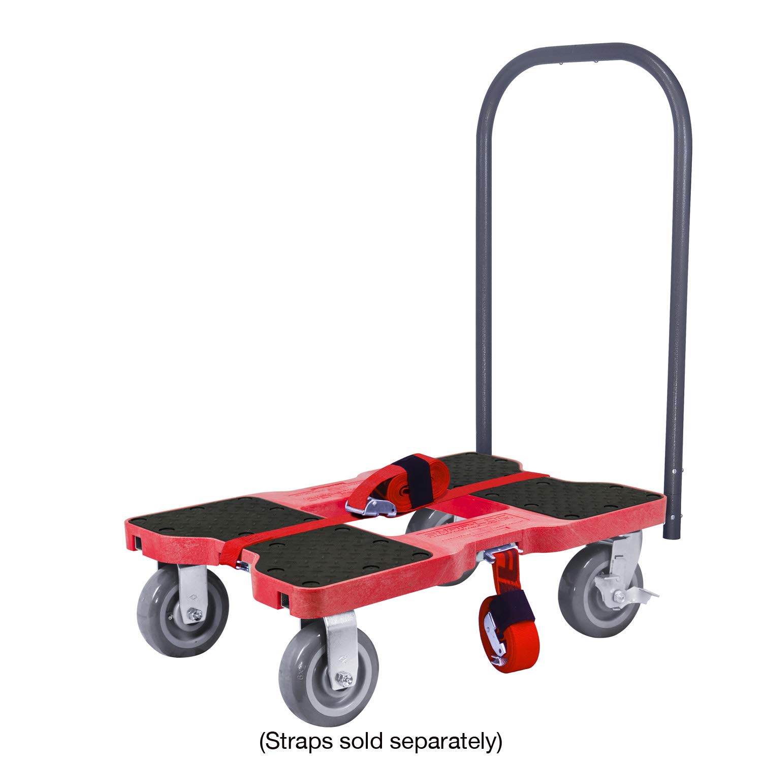 SNAP-LOC 1800 LB Super-Duty Push CART Dolly RED with Steel Frame, 6 inch Casters, Push Bar and Optional E-Strap Attachment