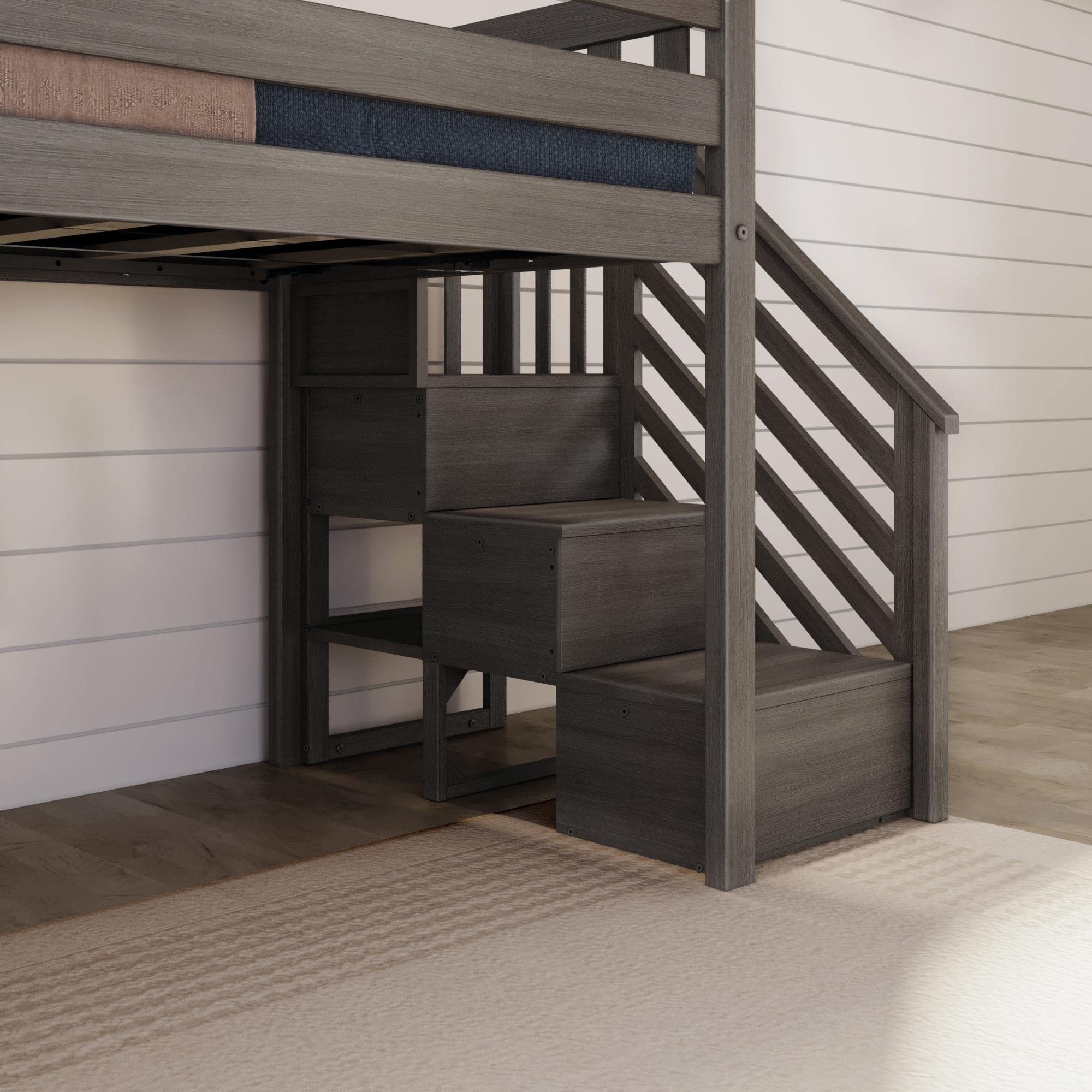 Max & Lily Low Loft Bed, Twin Bed Frame for Kids with Stairs and Easy Slide, Clay