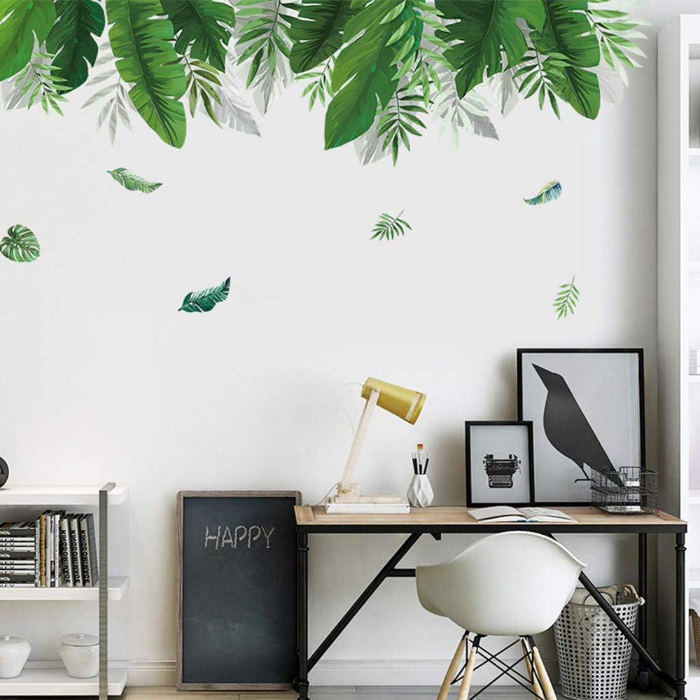 RuiHome Tropical Palm Leaves Wall Sticker Green Plants Removable Art Decal for Living Room Baby Kids Bedroom Kitchen Cafe Shops