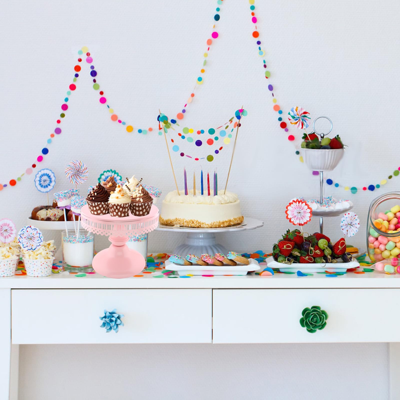 3-Set Cake Stand Round Cake Stands for Wedding Event Birthday Party Baby Shower (Pink)