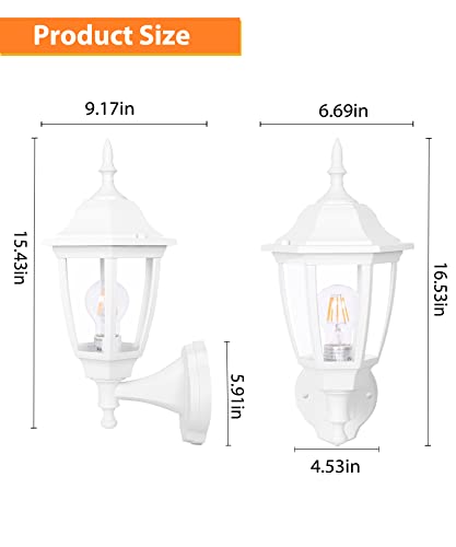 FUDESY Outdoor Wall Lantern, Exterior Waterproof Wall Sconce Light Fixture, White Front Porch Light Wall Mount for Garage, Patio, Yard, FDS2542EW (Bulb Included) 2-Pack