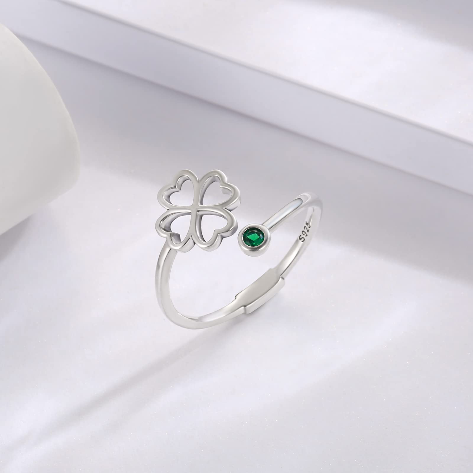 925 Sterling Silver Clover Stud Earrings Shamrock Irish Ear Studs St Patricks Day Jewelry Gifts for Girls Women (Ring)