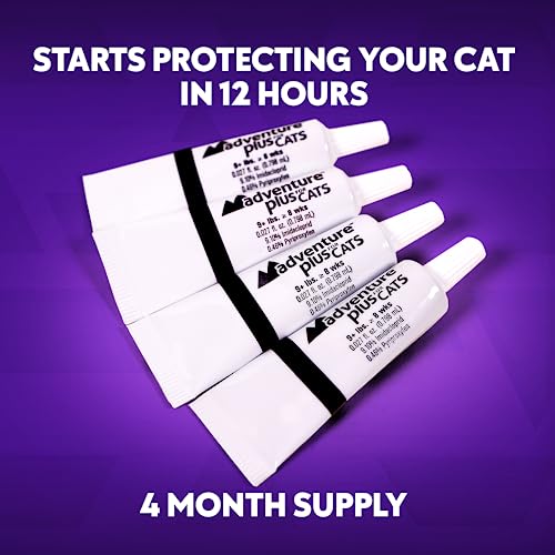 Adventure Plus Triple Flea Protection for Cats – Spot on Flea & Tick Prevention for Cats 9lbs & over – 4 Doses