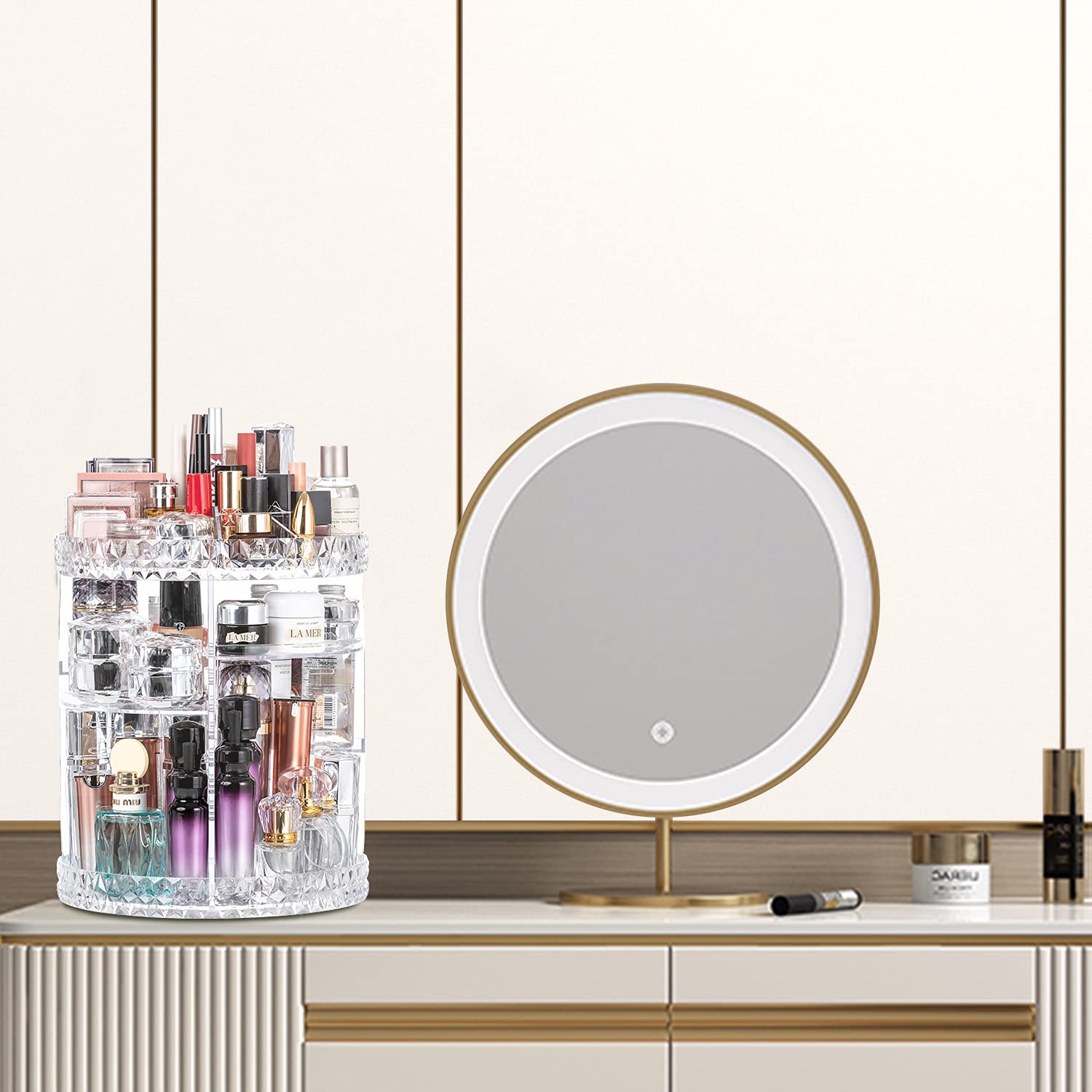 360 Degree Rotating Makeup Organizer, 7 Layers Adjustable Makeup Storage Organizer Box for Lipstick and Brushes, Large Capacity Acrylic Cosmetic Display Cases for Dresser and Bathroom1