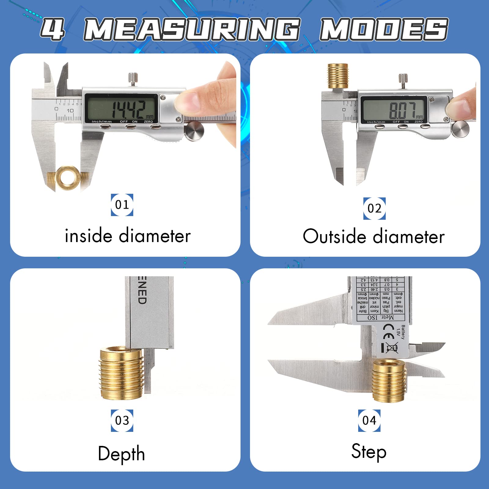 Simhevn Digital Caliper Measuring Tool, Stainless Steel Vernier Caliper Digital Micrometer with Large LCD Screen, Easy Switch from Inch Metric Fraction, 6 Inch/150mm Caliper Tool for DIY/Household