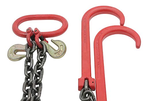 Mytee Products Grade 80 V Bridle Chain, Tow Recovery G80 3/8" x 3' Chain 7100# Lbs, Two 15" J-Hook & Eye Cradle Grab Hook