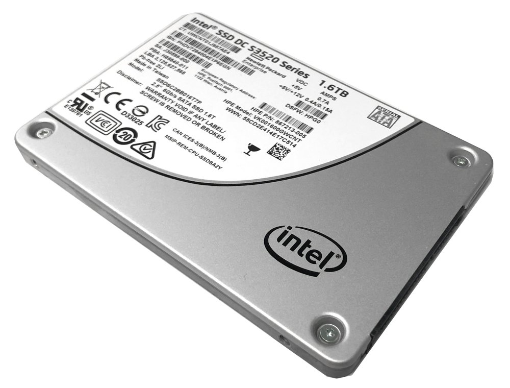 HP 867213-005 Intel DC S3520 Series 1.6TB 2.5-inch 7mm SATA III MLC (6.0Gb/s) Internal Solid State Drive (SSD) SSDSC2BB016T7P Model VK001600GWCNT - New OEM w/ 5 Years Warranty