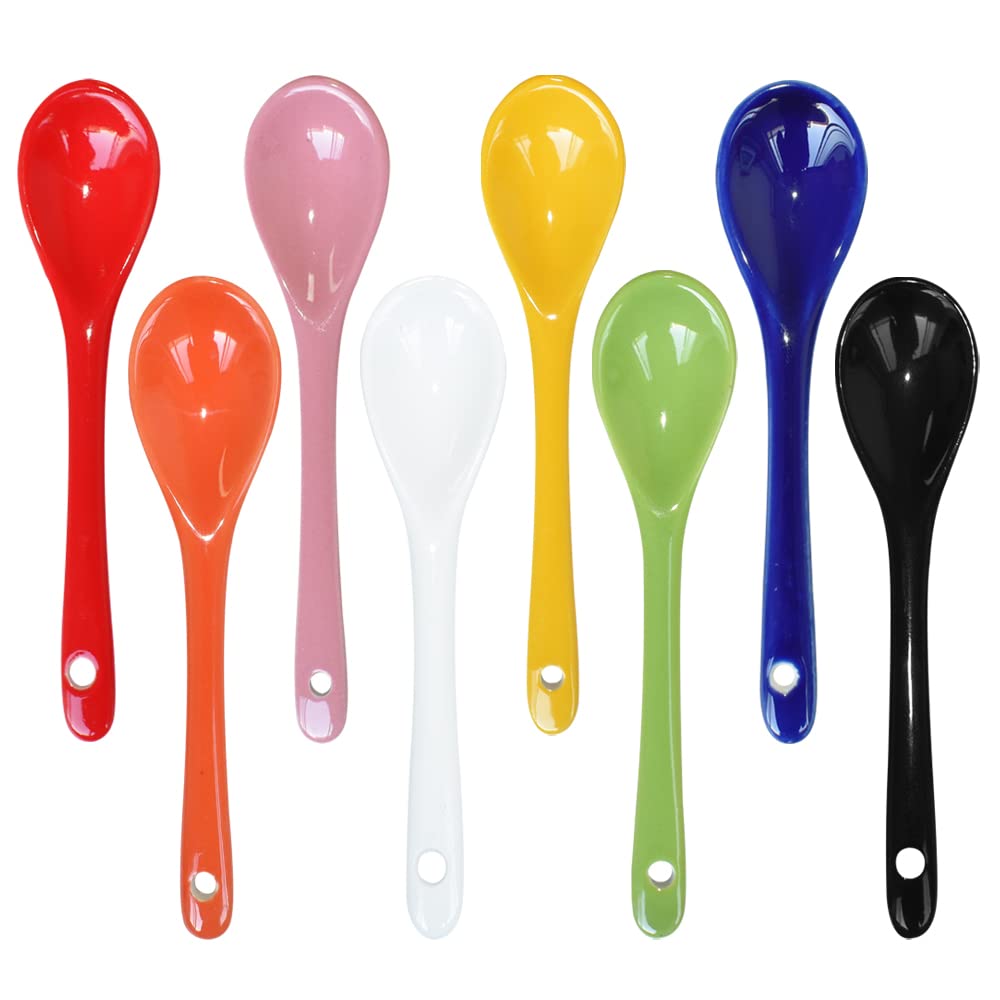 Pirhosigma 8 Color Porcelain Egg Spoons Ceramic Spoons 5 inch Coffee Dessert Yogurt Tea Milky Tea