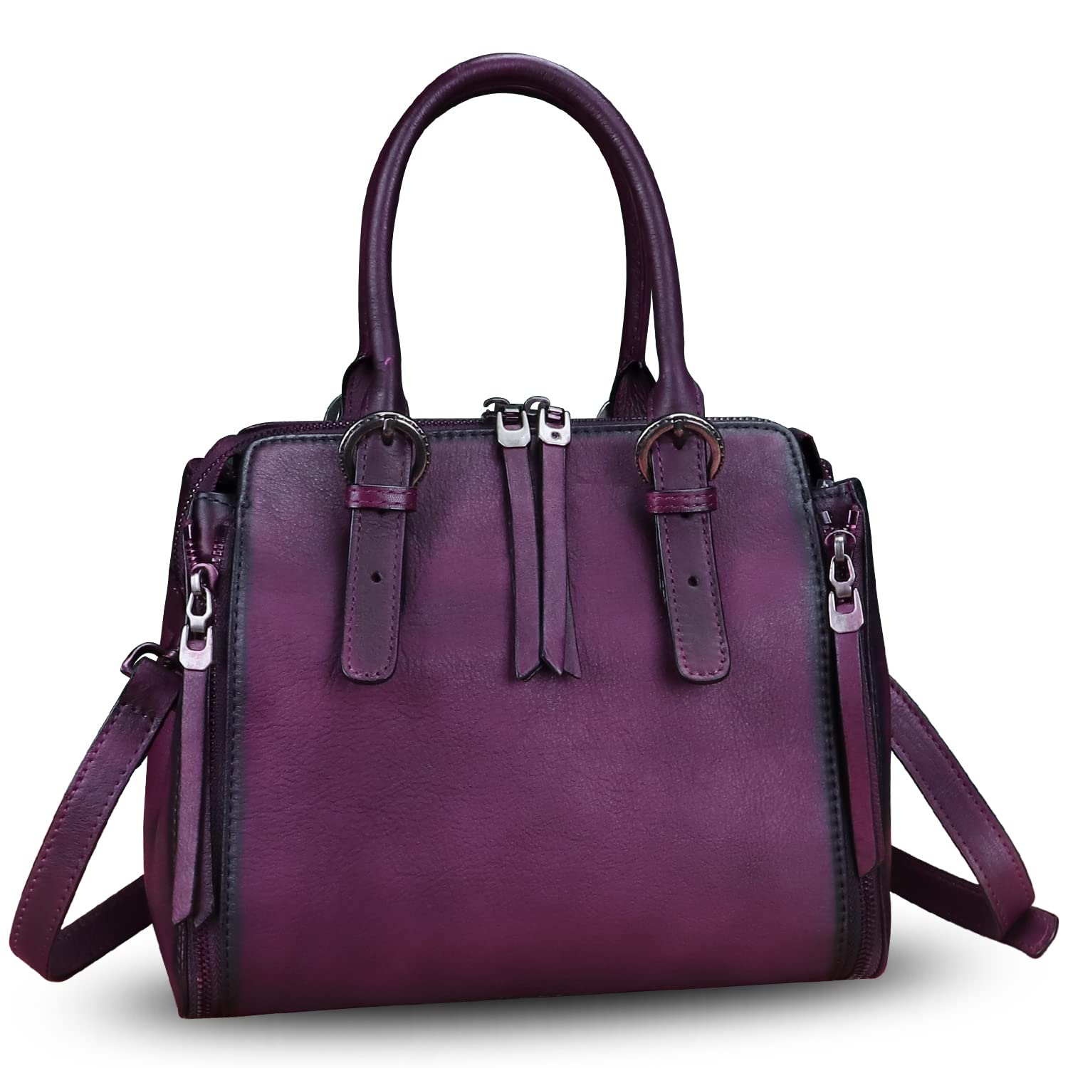 Genuine Leather Handbags Satchel for Women Purse Vintage Handmade Top-Handle Handbag Crossbody Shoulder Bag (Purple)