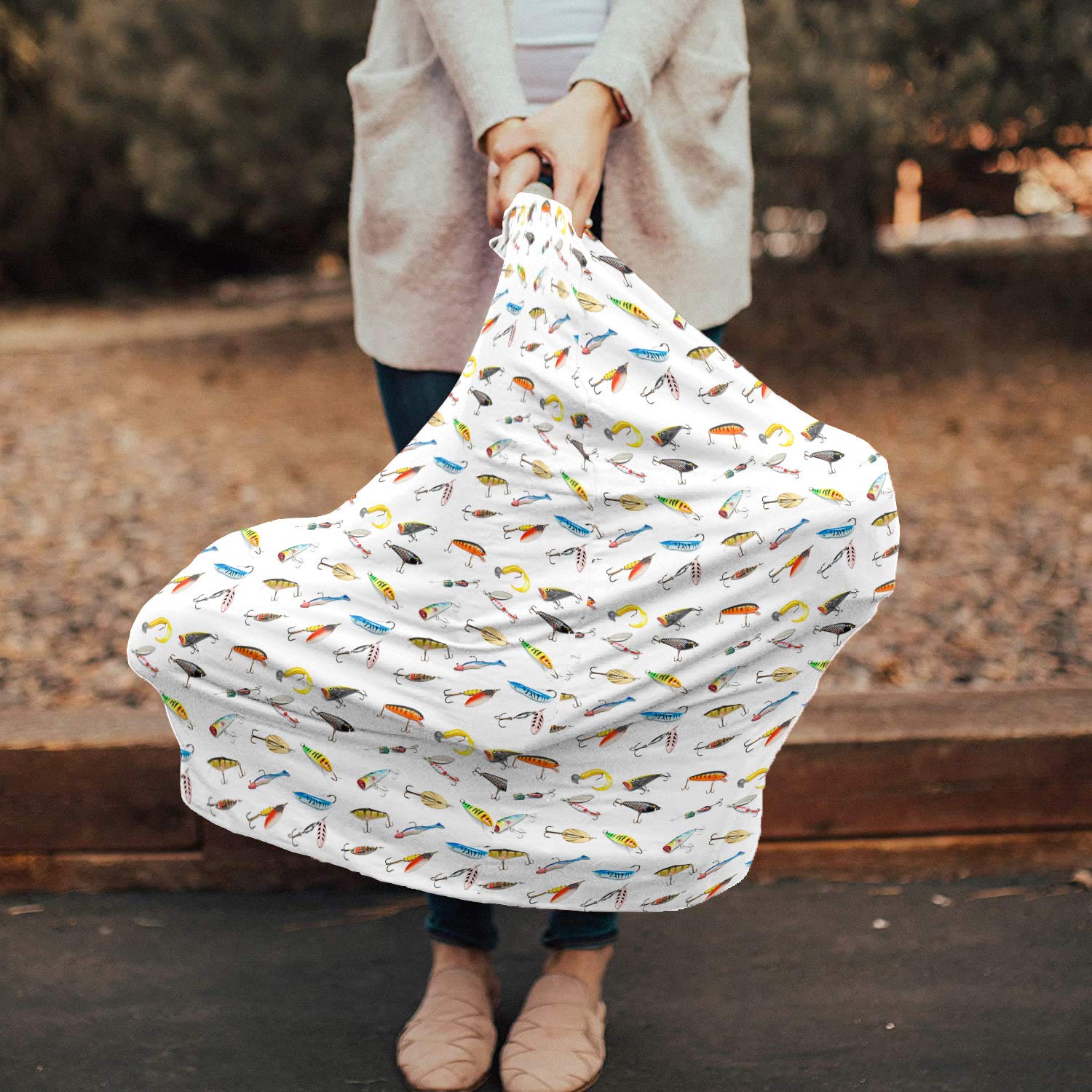 Nursing Cover Breastfeeding Several Fish Hook Stretchy Soft Breathable Infant Carseat Canopy Multi-use for Stroller,High Chair,Shopping Cart Fishing Decor