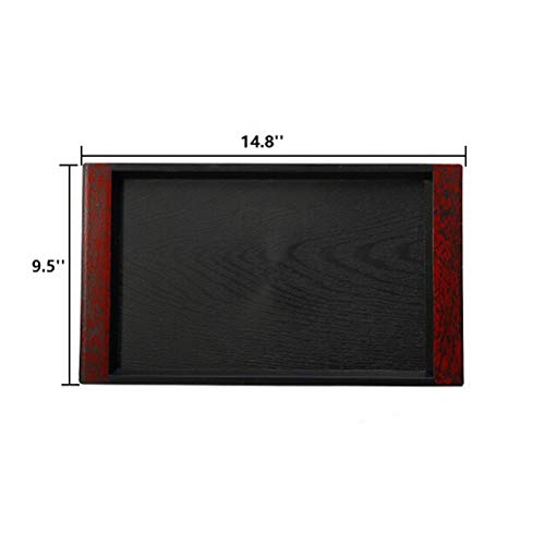 DayCount Melamine Serving Tray Large Rectangle - 14.8'' x 9.5'' Wood Grain Black Plastic Plate or Platter for Parties, Dinner, Thanksgiving, BBQ & Baking