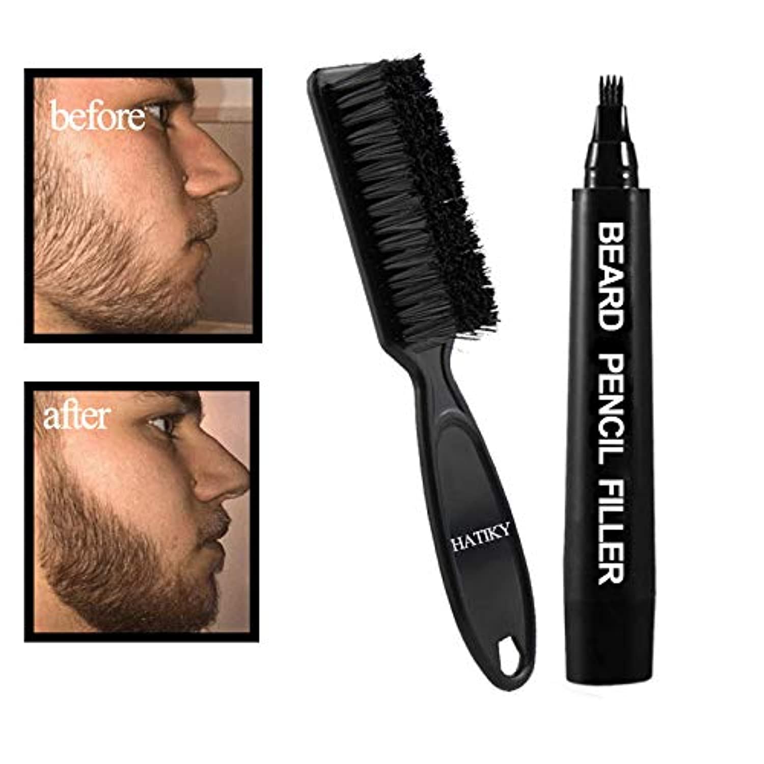 HATIKY Beard Pencil Filler for Men - Water & Sweat Resistant, Long-Lasting Beard Pen with Micro-Fork Tip Applicator for Natural-Looking Beard, Moustache & Eyebrows (2pcs)