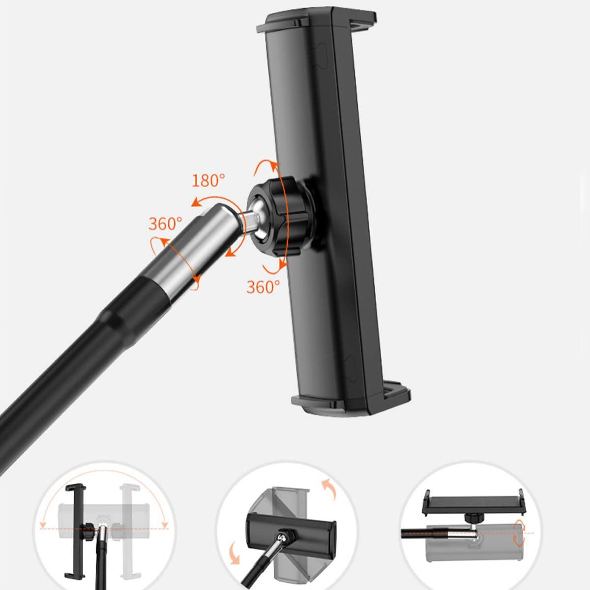 Viowey Gooseneck Phone Holder, Height Adjustable Tablet Floor Stand Holder Compatible with 4.6"- 12.9"Cellphone, Tablet, iPhone, iPad Pro Air Mini, Tablet, Kindle, 360° Rotation
