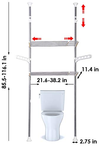 Skywin Over The Toilet Storage Shelf, Easy to Assemble Bathroom Storage, Height and Width Adjustable, Great Toilet Shelf Organizer, No Drill Required (White)