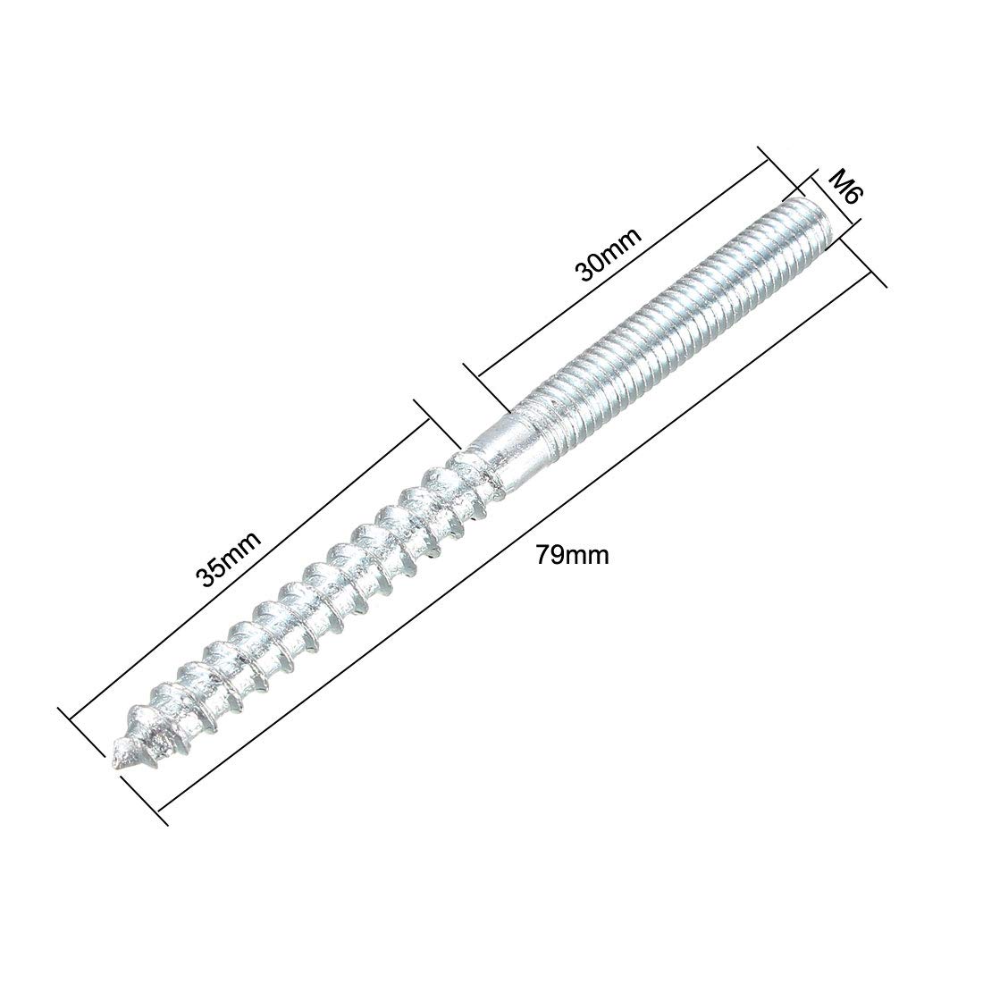 uxcell M6 Hanger Bolts Length 3-1/8"(79mm) Double Headed Bolts Self-Tapping Screw 6mm Wood Joint Furniture Legs 12pcs