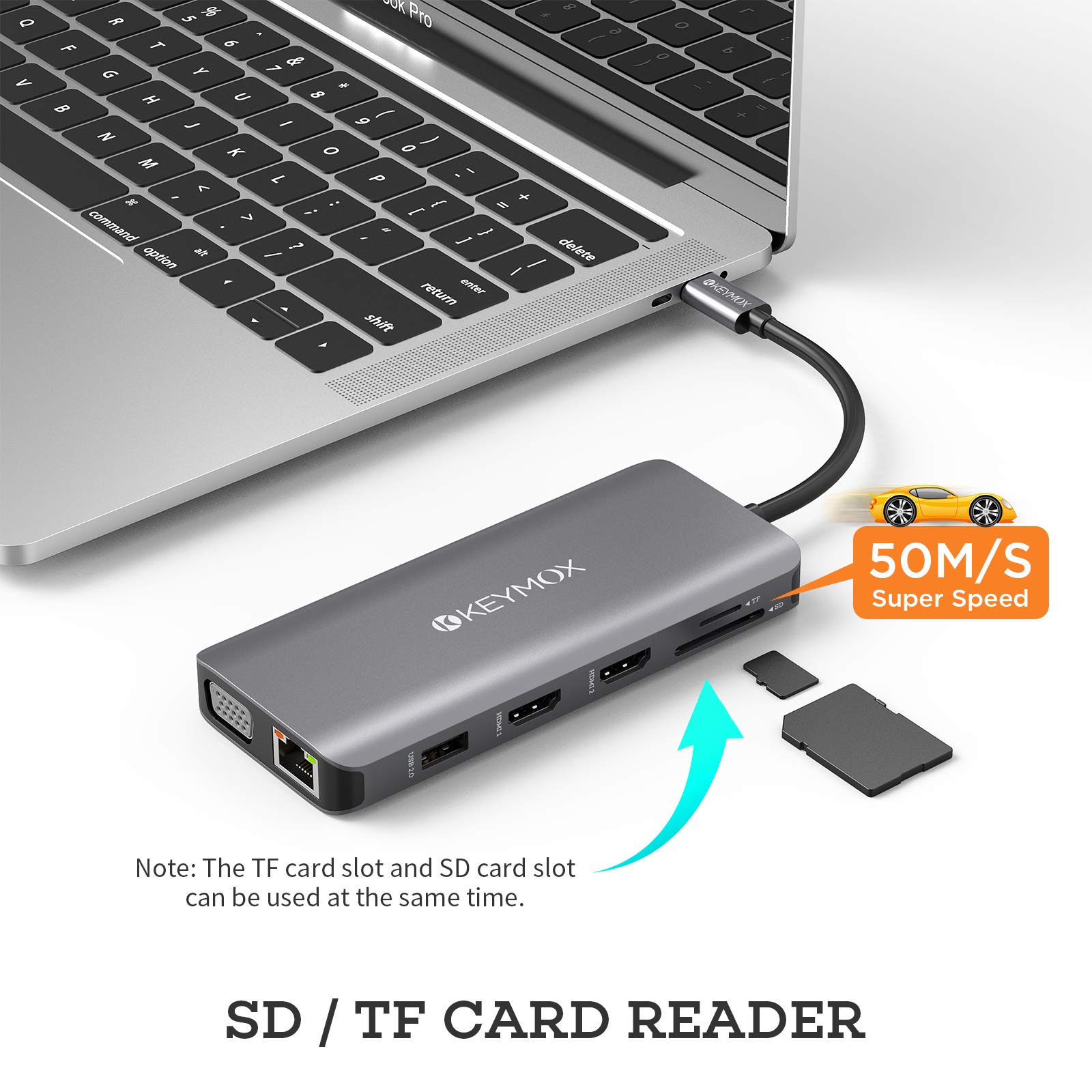 KEYMOX USB-C Laptop Docking Station, USB-C Hub, 11in1 Triple Display (Dual 4K HDMI&VGA) Type-C Adapter for HP Dell MacBook Pro and Windows (1Gbps Ethernet LAN, 100W PD, 4 x USB, SD TF Card Reader)