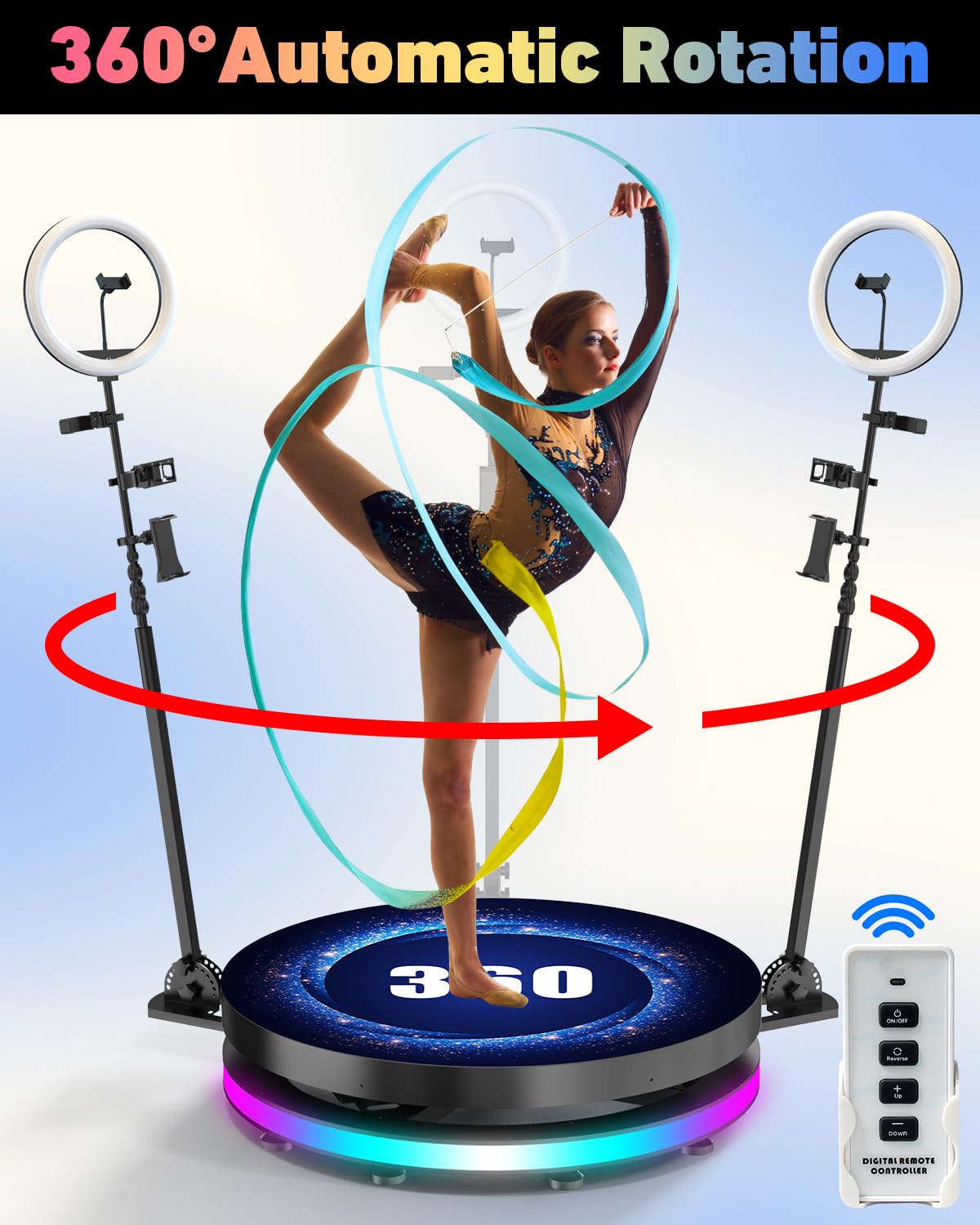 360 Photo Booth Machine for Parties with Ring Light 3 People Stand on Remote Control Automatic Slow Motion 360 Spin Photo Camera Booth Free Custom Logo 80cm 31.5 inch with Flight Case