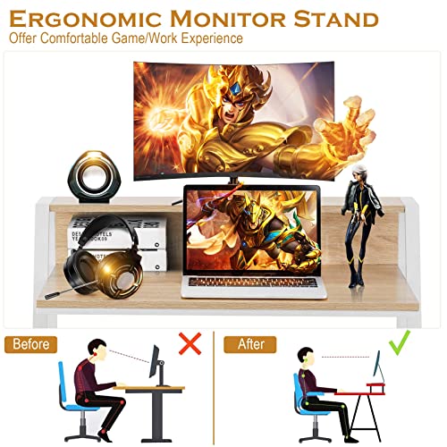 Tangkula Small Computer Desk, Compact Home Office Desk with Sturdy Frame, 2 Tier Study Writing Table for Small Place Apartment Office, Desk for Bedroom, Kid’s Desk