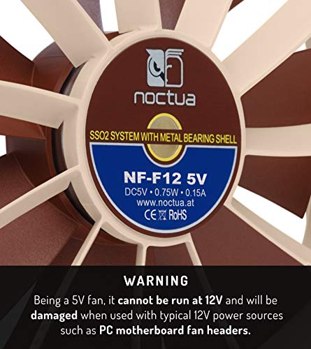 Noctua NF-F12 5V, Premium Quiet Fan with USB Power Adaptor Cable, 3-Pin, 5V Version (120mm, Brown)