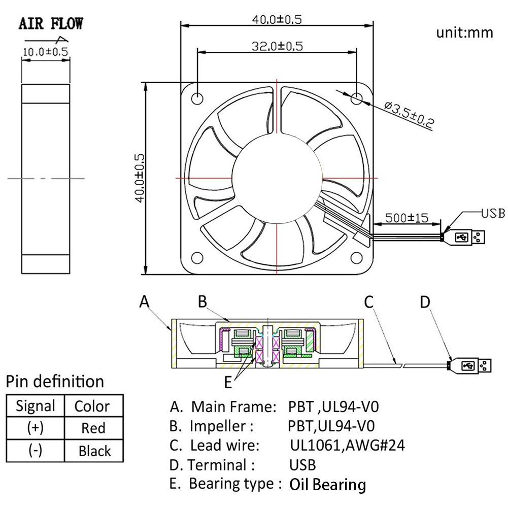 4 Pack 40mm USB Brushless Cooling Fan 40mm x 10mm Fan High Performance DC 5V Cooling Fan Speed 4200 RPM Fan for Small Appliances Series Replacement