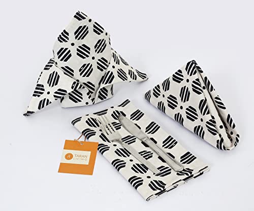 Taran Geometric Beige Print Cotton Dinner Napkins Set of 12 | 18x18 Inches | 100% Natural, Reusable Linens for Dinner, Events, Weddings