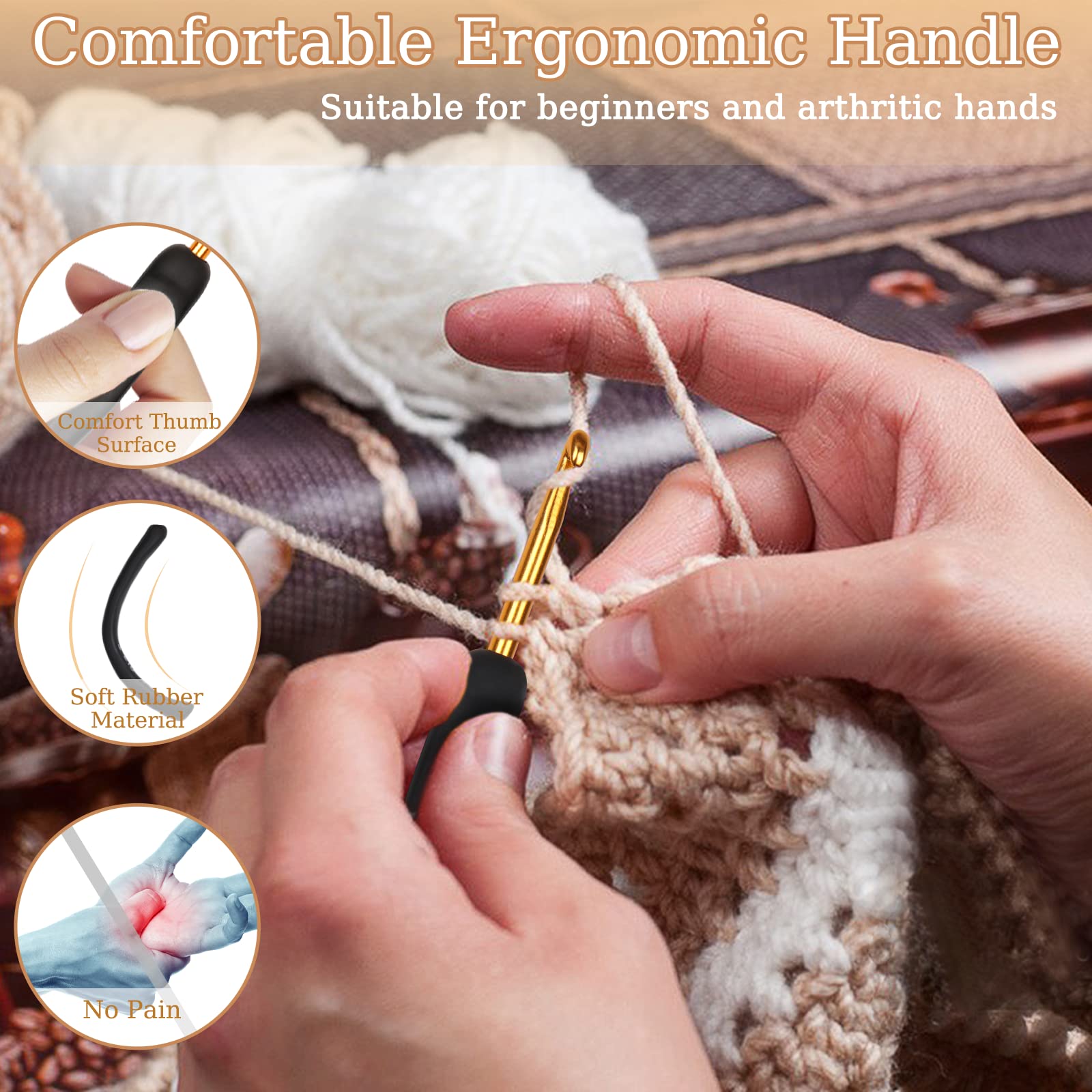 Aeelike 31pcs Crochet Hook Set, Black Gold Crochet Hooks Ergonomic with Grips for Arthritic Hands, Crochet Needles Set with Knitting & Crochet Supplies, Ideal Crochet Gift for Crochet Beginner Lover