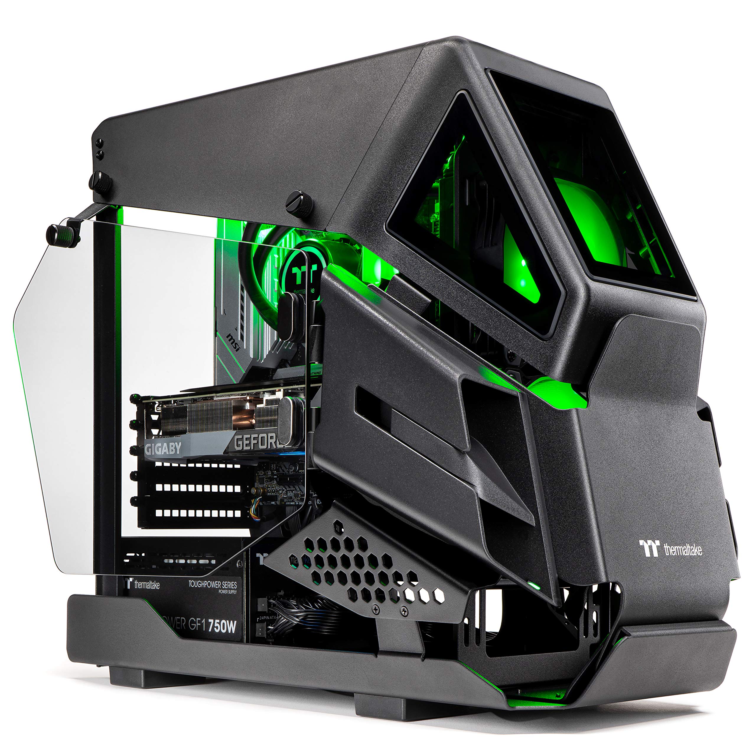 Thermaltake LCGS AH-380 AIO Liquid Cooled CPU Gaming PC (AMD RYZEN 5 3600XT 6-core, ToughRam DDR4 3600Mhz 16GB RGB Memory, RTX 3080 10GB, 1TB M.2, Win 10 Home) AHT2-B550-A38-LCS, Black