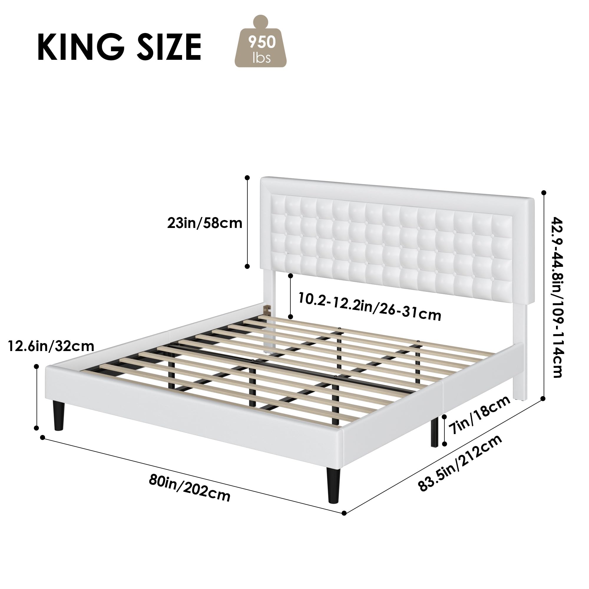 HIFIT King Size Bed Frame with Adjustable Headboard, King Modern Upholstered Platform Bed with Soft Linen Button Tufted Design, Solid Wood Slats, No Box Spring Needed, Easy Assembly, Noise Free, Grey