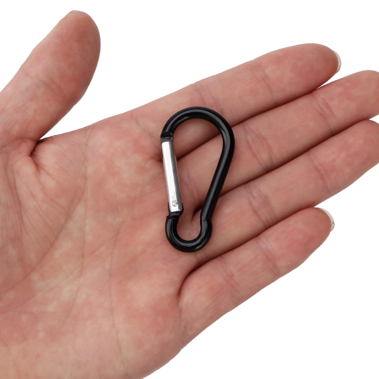 50pcs Spring Snap Hook Aluminum Carabiner Buckle Pack Mini Keychain Clip Lightweight D Shape Key Chain Clip Hook for Outdoor Camping Hiking Fishing Traveling, Black