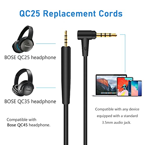 Replacement Audio Cable Cord for Bose QC25, QC35, QuietComfort 25, QuietComfort 35, OE2,OE2i, On-Ear 2 Headphones Inline Mic/Remote Control β Black