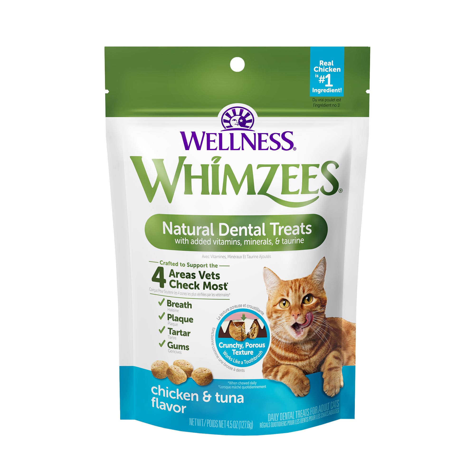 Whimzees Wellness Natural Cat Dental Treats, Chicken & Tuna Flavor, 4.5 Ounce