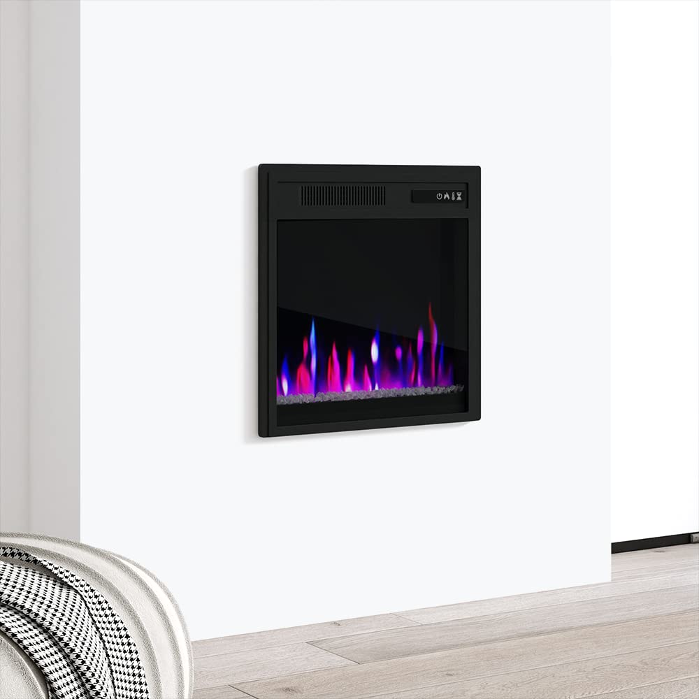 20" Electric Fireplace Wall Recessed Heater, 1500W/5100BTU (Black)