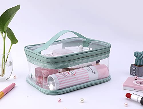 WANBAO 2 Pcs Transparent Makeup Bag Zipper Waterproof Portable Travel Storage Pouch, Pink Green