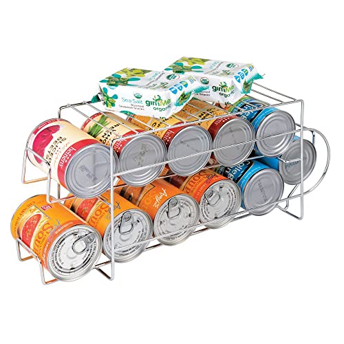 mDesign 2-Tier Metal Wire Standing Pop/Soda and Food Can Dispenser Storage Rack Organizer with Top Shelf for Kitchen Pantry, Countertop, Cabinet - Holds 12 Cans - 2 Pack - Chrome