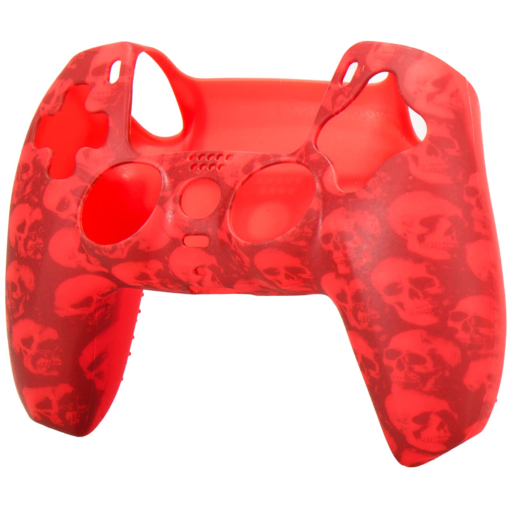 9CDeer 1 Piece of Silicone Transfer Print Protective Cover Skin + 10 Thumb Grips for PlayStation 5 / PS5 Controller Skull Red