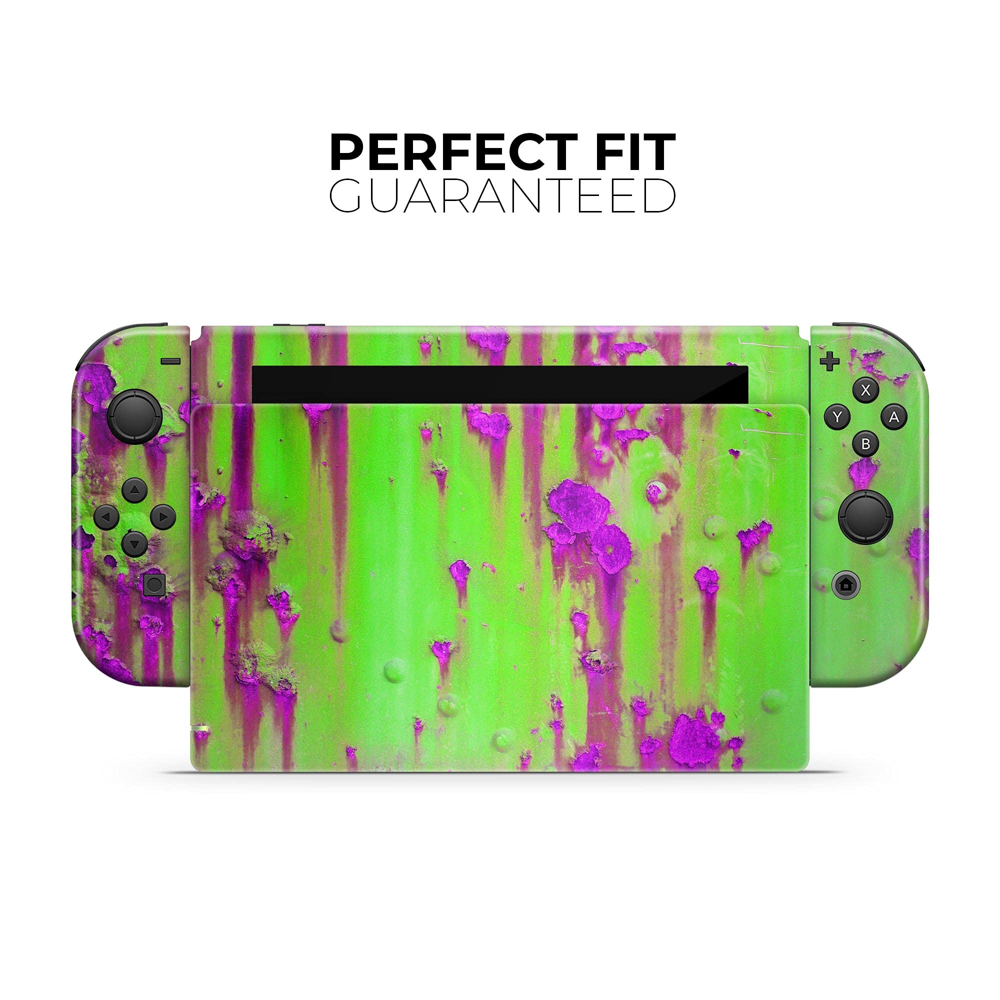 Design Skinz - Compatible with Nintendo Switch OLED Console Bundle - Skin Decal Protective Scratch-Resistant Removable Vinyl Wrap Cover - Lime Green Metal with Hot Purple Rust