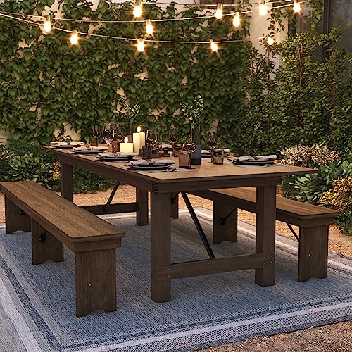 Flash Furniture Hercules Commercial Grade Farmhouse Dining Table | Solid Pine Foldable Table for 10 in Antique Rustic | Rustic Charm for Home and Events