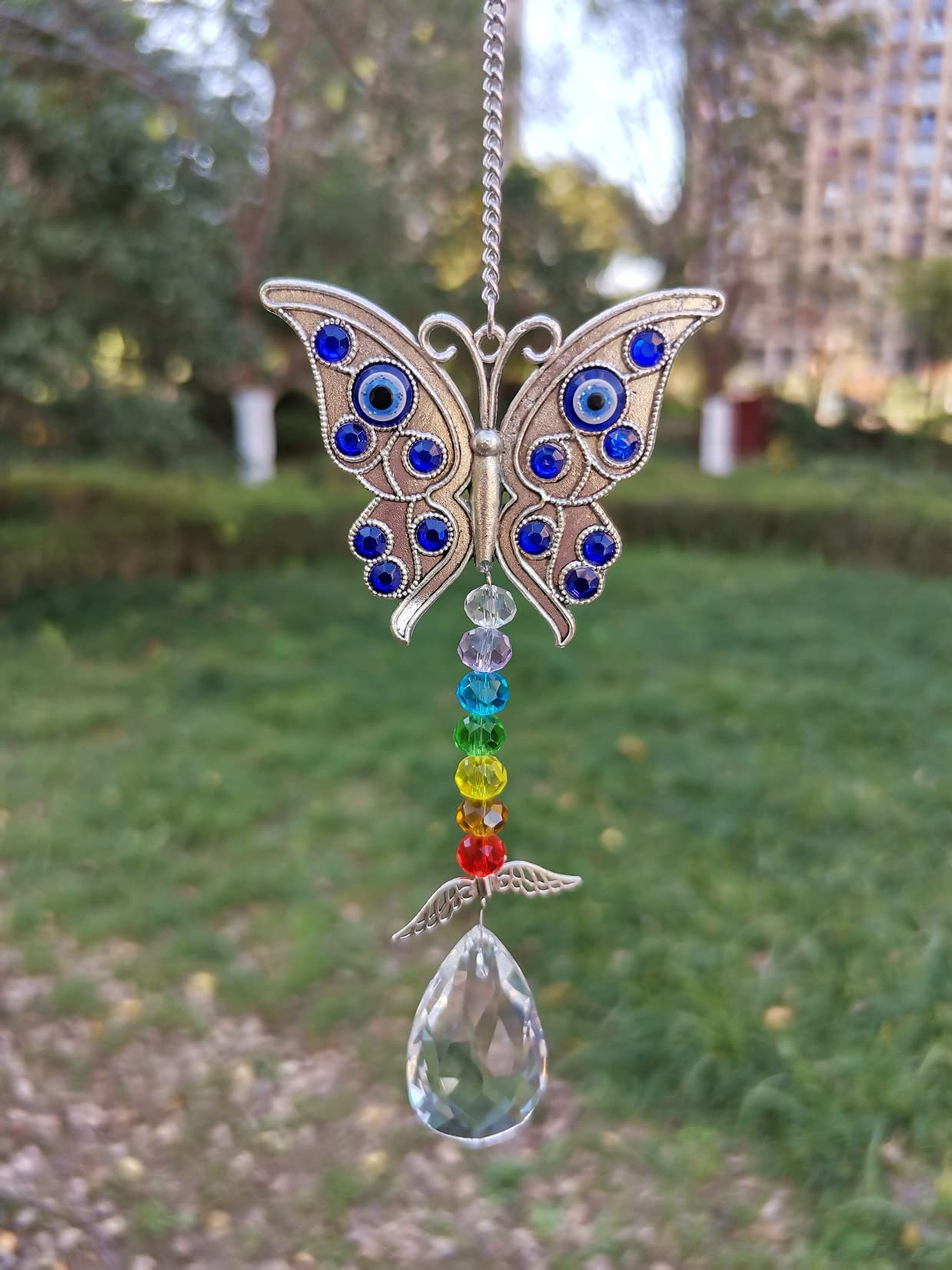 Blue Evil Eye Butterfly Healing Crystal Car Hanging Accessories Rearview Mirror Window Decorations Wall Decor Ornaments