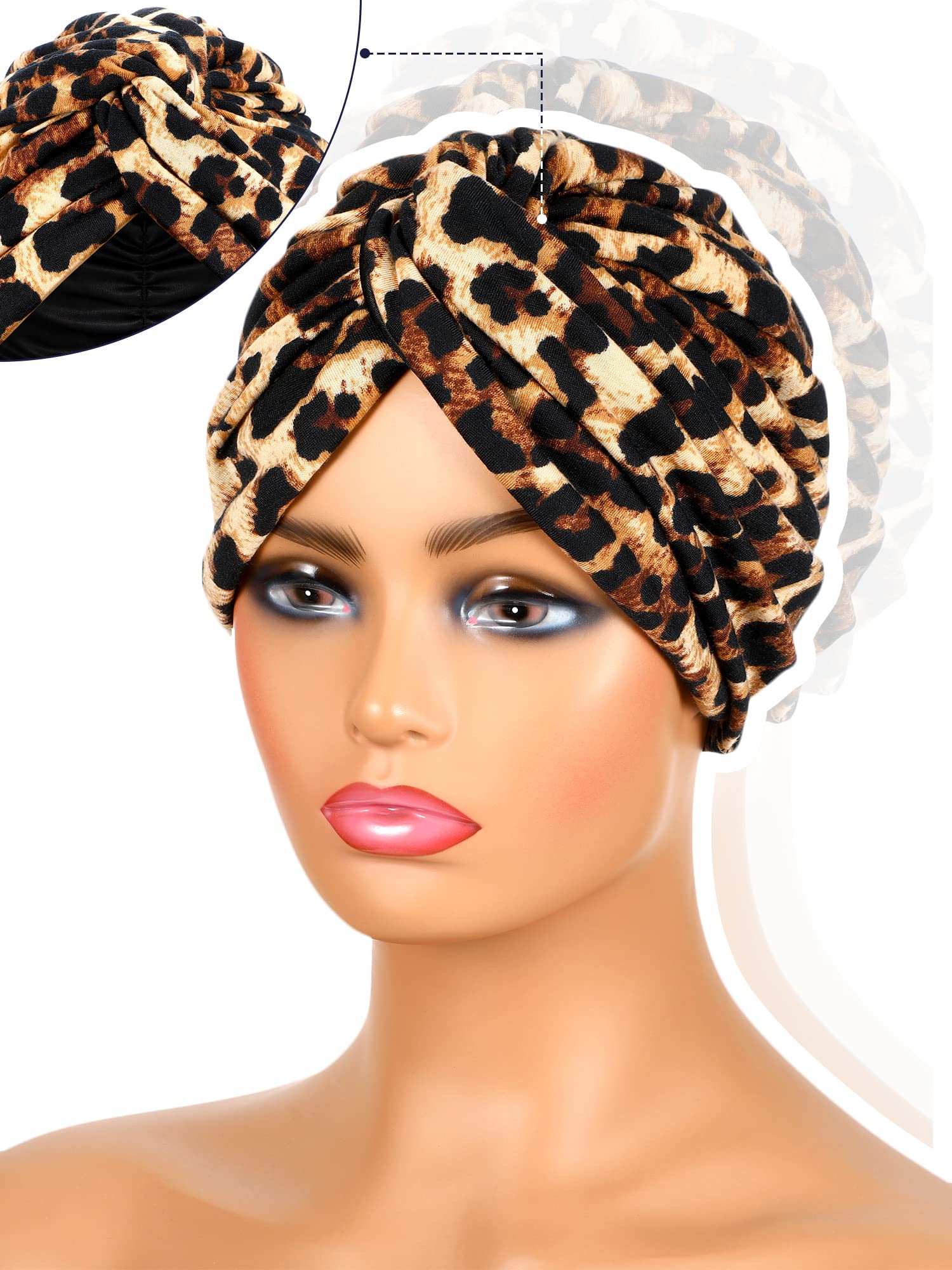 4 Pieces Turbans for Women Silk Satin Lined Turban Head Wrap Adjustable Twisted Turban Headwrap Hair Cover Wrap (Retro Color)