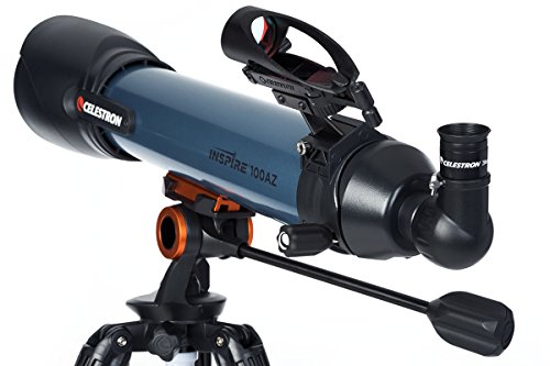 Celestron Inspire 100AZ Refractor Smartphone Adapter Built-In Refracting Telescope, Blue (22403)
