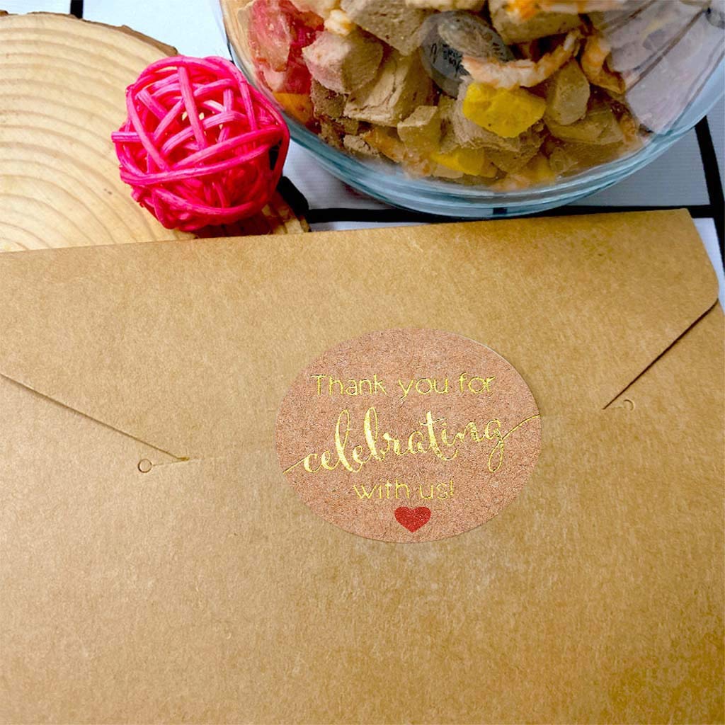 WANGFUFU 500pcs 1Inch Kraft Thank You for Celebrating with US Stickers Wedding Seal Label - for Sealing, Decoration