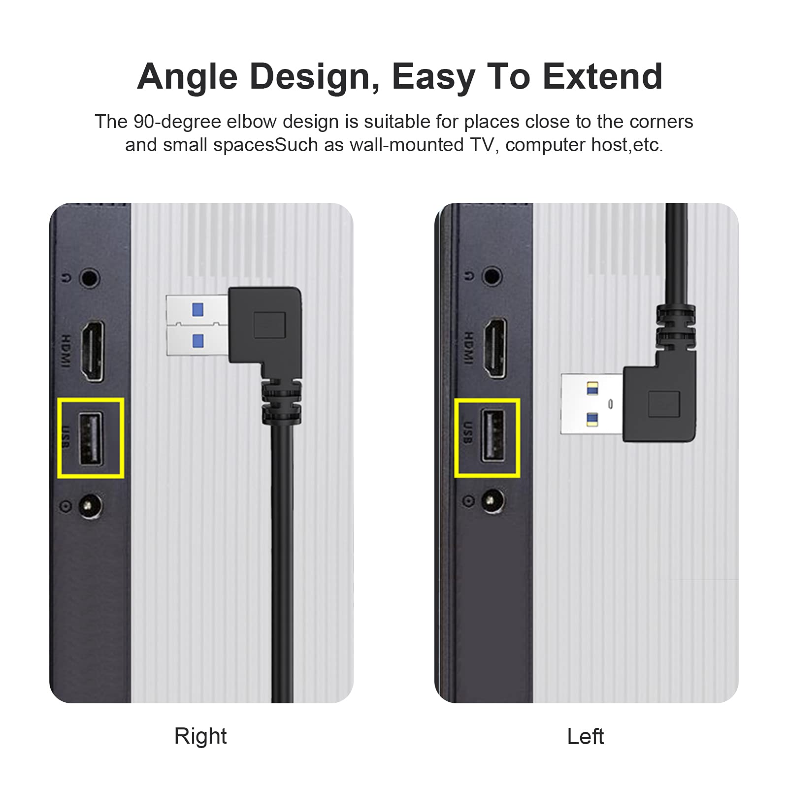 Oxsubor SuperSpeed USB 3.0 Male to Female Extension Data Cable Right Angle 2PCS (20CM,8IN)（Notice:pls Check The Right Angle in Picture