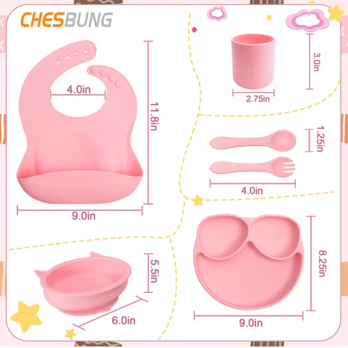 Baby Led Weaning Supplies, 16Pack Silicone Baby Feeding Set Baby Feeding Supplies Baby Eating upplies Infant Self Eating Utensil Set with Suction Bowls Plates Bibs Cups Spoons and Forks - 6+ Months