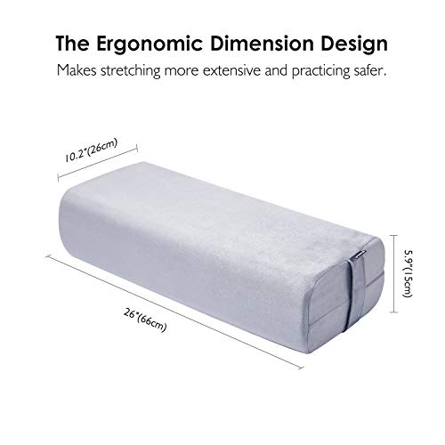 REEHUT Yoga Bolster Pillow, Comfortable Meditation Pillow of Mixed Density, Covered with Machine Washable Suede Pillowcase with Handle (Grey)