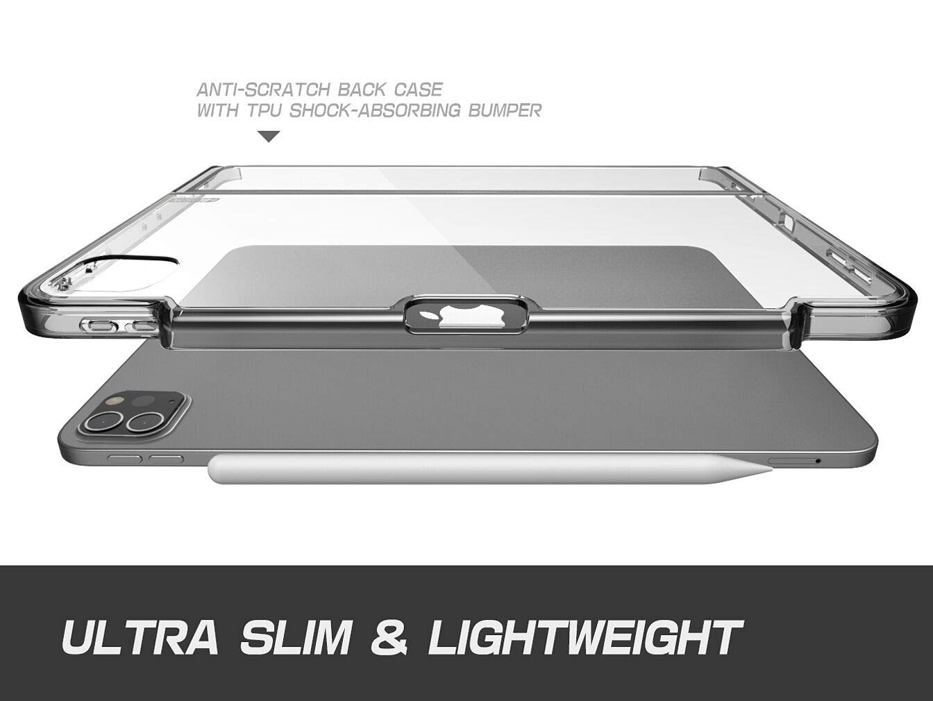i-Blason Halo Series Case for New iPad Pro 12.9 Inch (2020/2018 Release), [ONLY for use with Smart Keyboard Folio; Compatible with Official Smart Folio] Clear Protective Case with Pencil Holder, Black