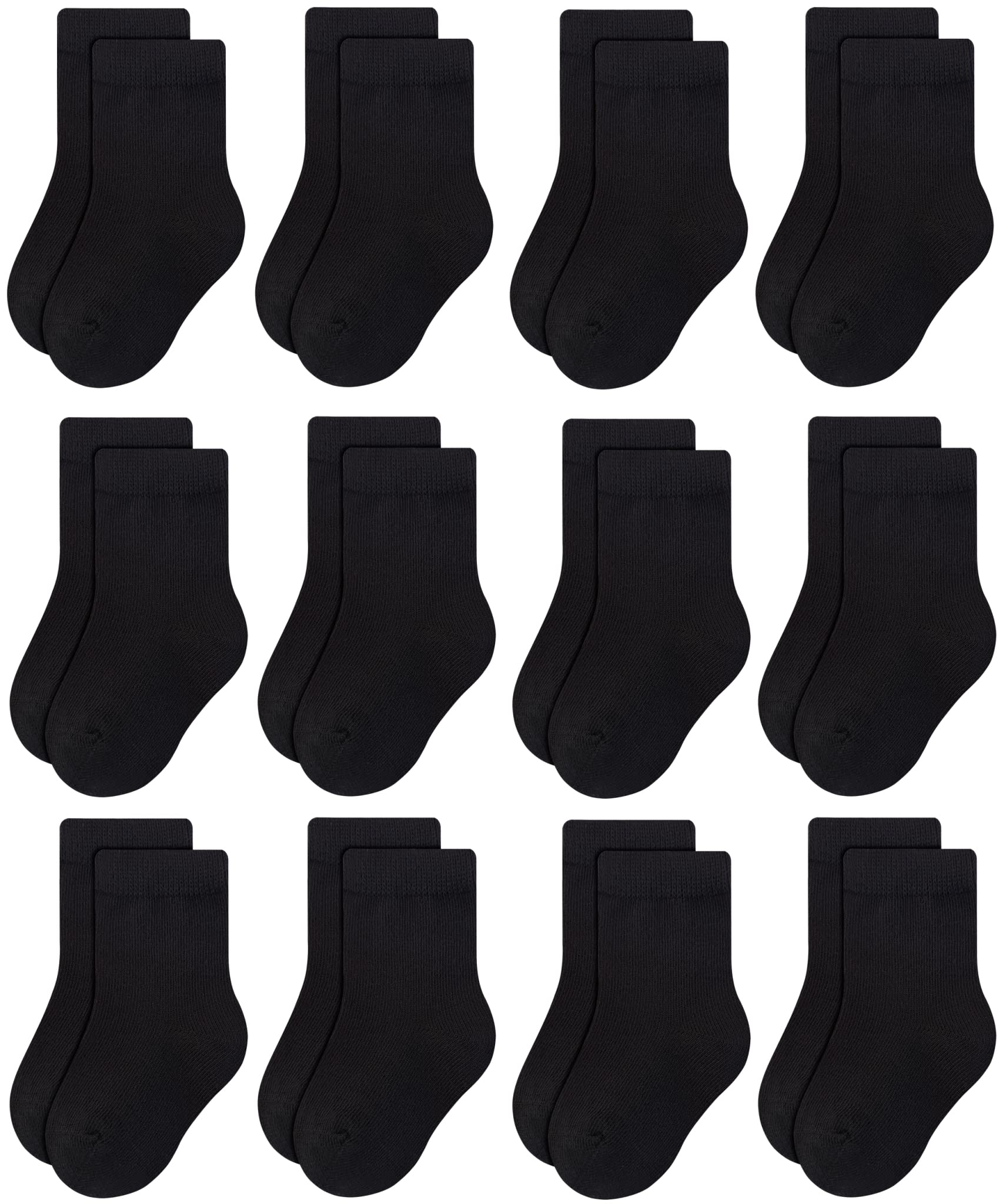 RATIVE Basic Cotton Crew Socks for Unisex Baby Infant Toddler Kids Boys Girls(3-5T,12-pairs/black)