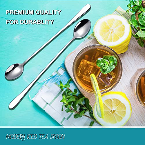 Hiware 8-Piece 9-Inch Long Handle Iced Tea Spoon, Coffee Spoon, Ice Cream Spoon, Stainless Steel Cocktail Stirring Spoons