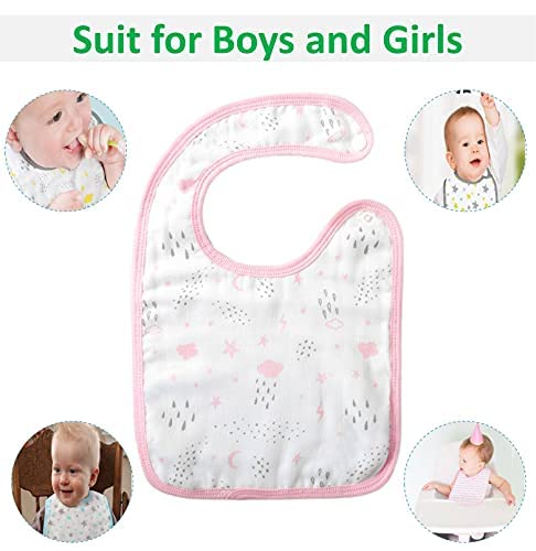 Little Grape Land 1OO% Cotton Muslin Bib 9 Pack, 8 Layers Breathable Adjustable Snaps Fits Babies and Toddlers 0-36 Months, Machine Washable Bib for Boys Girls - Colorful Stars & Stripe
