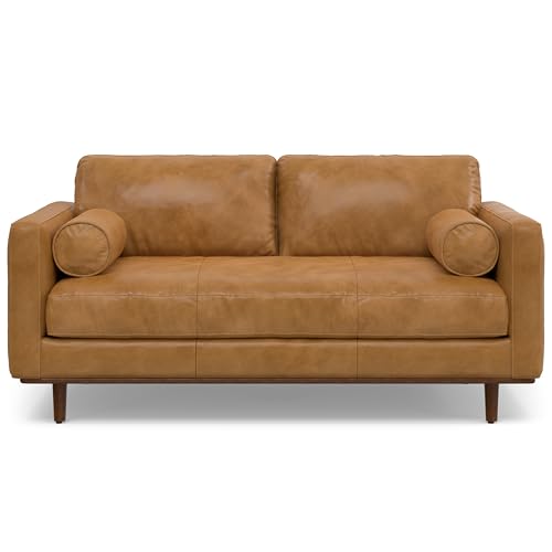 SIMPLIHOME Morrison Mid-Century Modern 72 Inch Wide Sofa in Sienna Genuine Leather, For the Living Room and Family Room